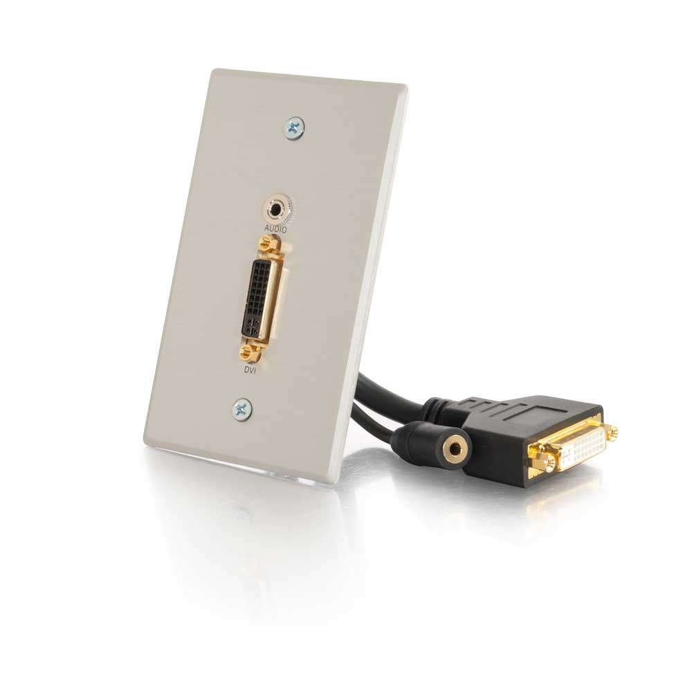 DVI and 3.5mm Audio Pass Through Single Gang Wall Plate - Brushed Aluminum