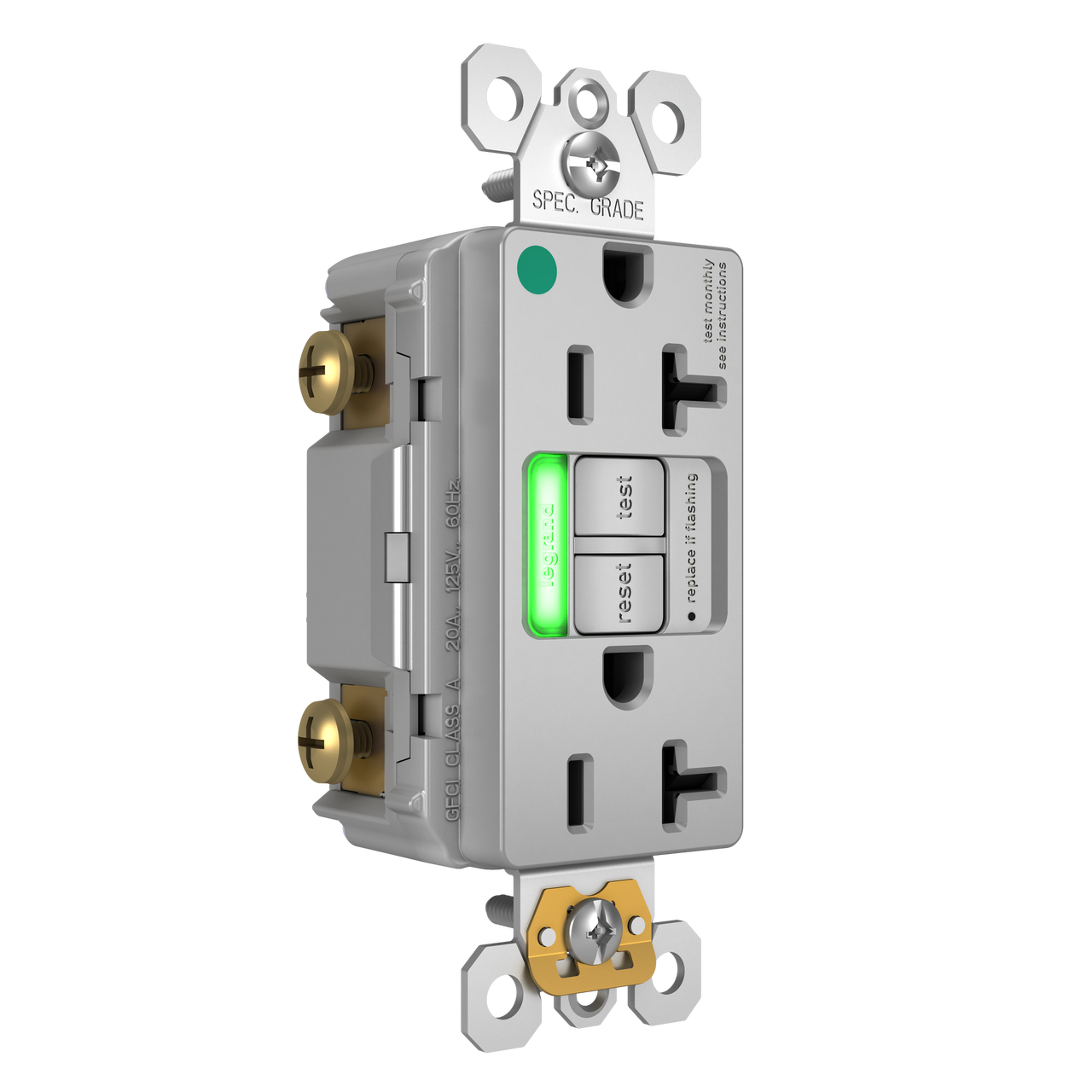 HG Green LED Power Indicating TR 20A Self Test Duplex GFCI