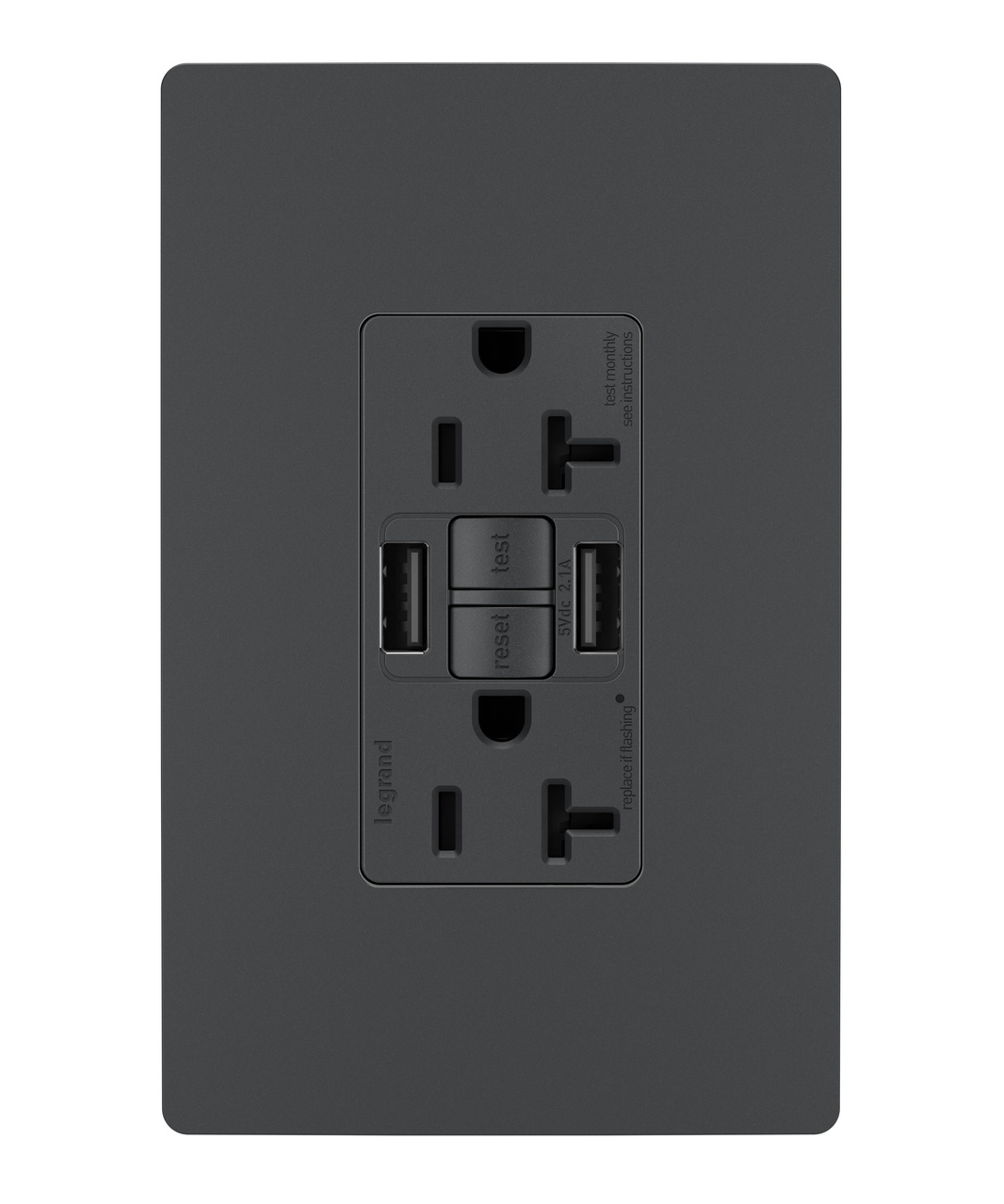 radiant 20A Self-Test GFCI USB Type-A/A Outlet │ Legrand