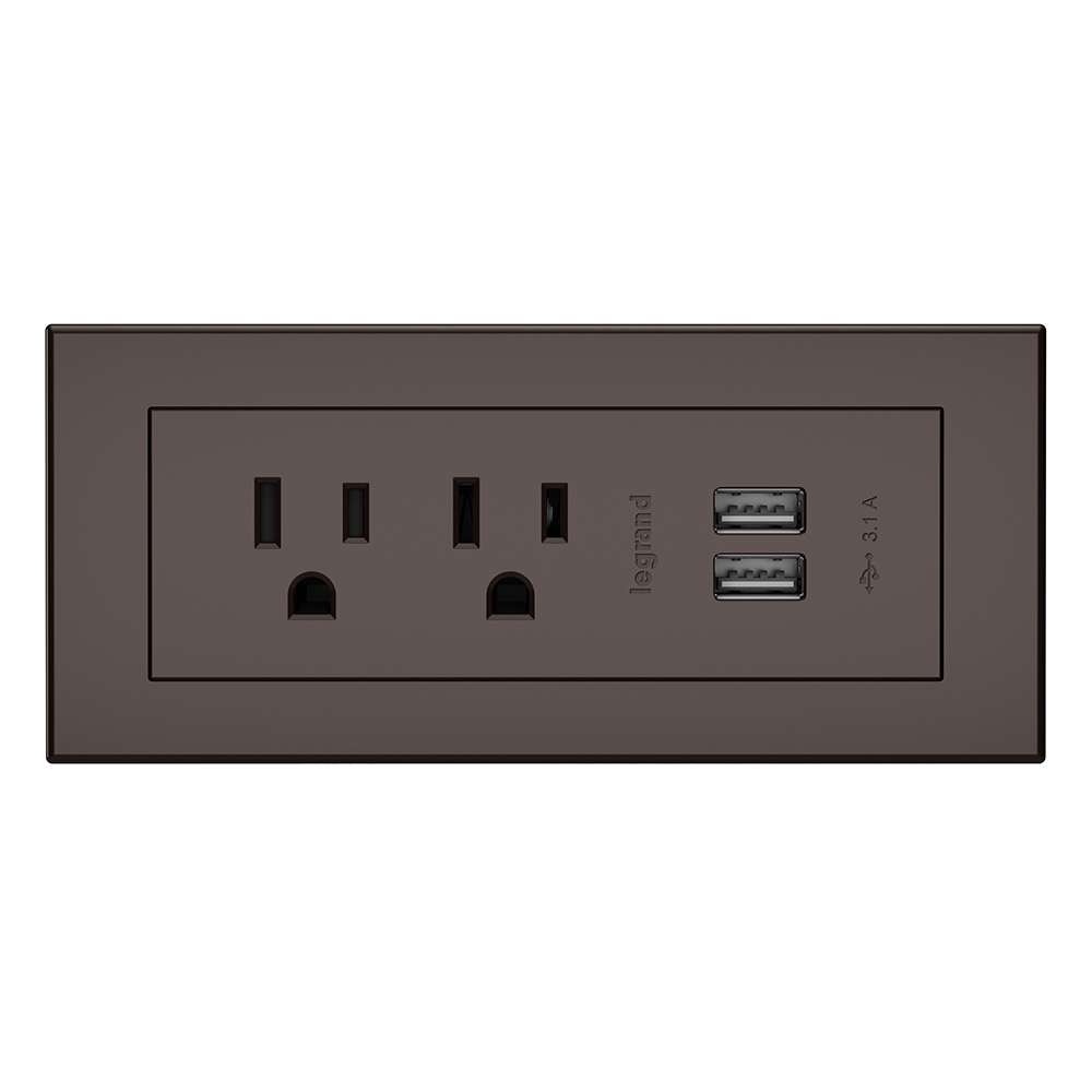 radiant® Furniture Power Center with 2 Outlets and USB - Brown | Surge ...