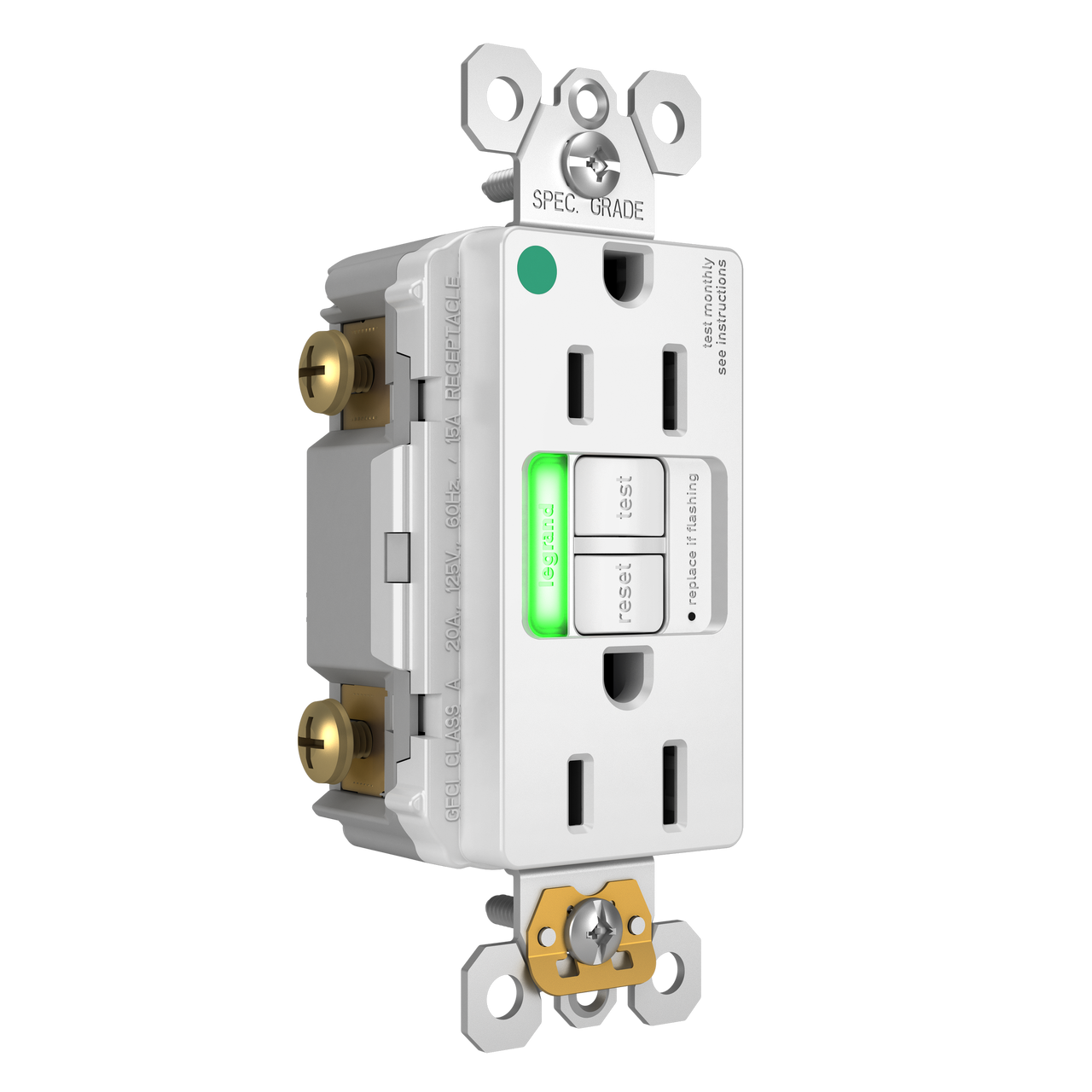 HG Green LED Power Indicating TR 15A Self Test Duplex GFCI