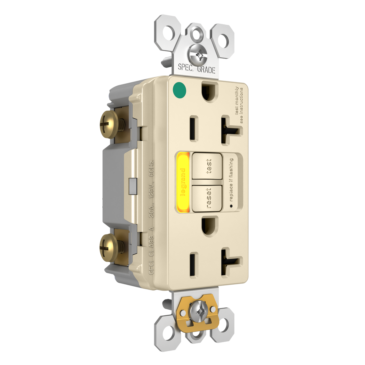 HG Amber LED Power Indicating TR 20A Self Test Duplex GFCI