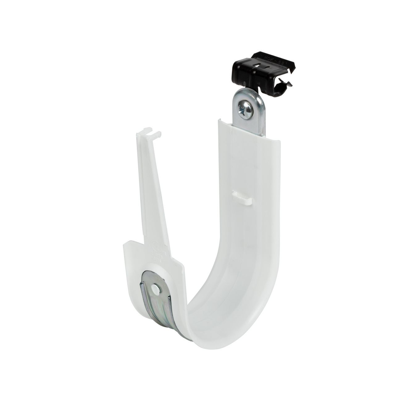 3'' White Plastic Coated J-Hook w/ Latch & Knock-on Beam Clip 5/16-1/2 ...
