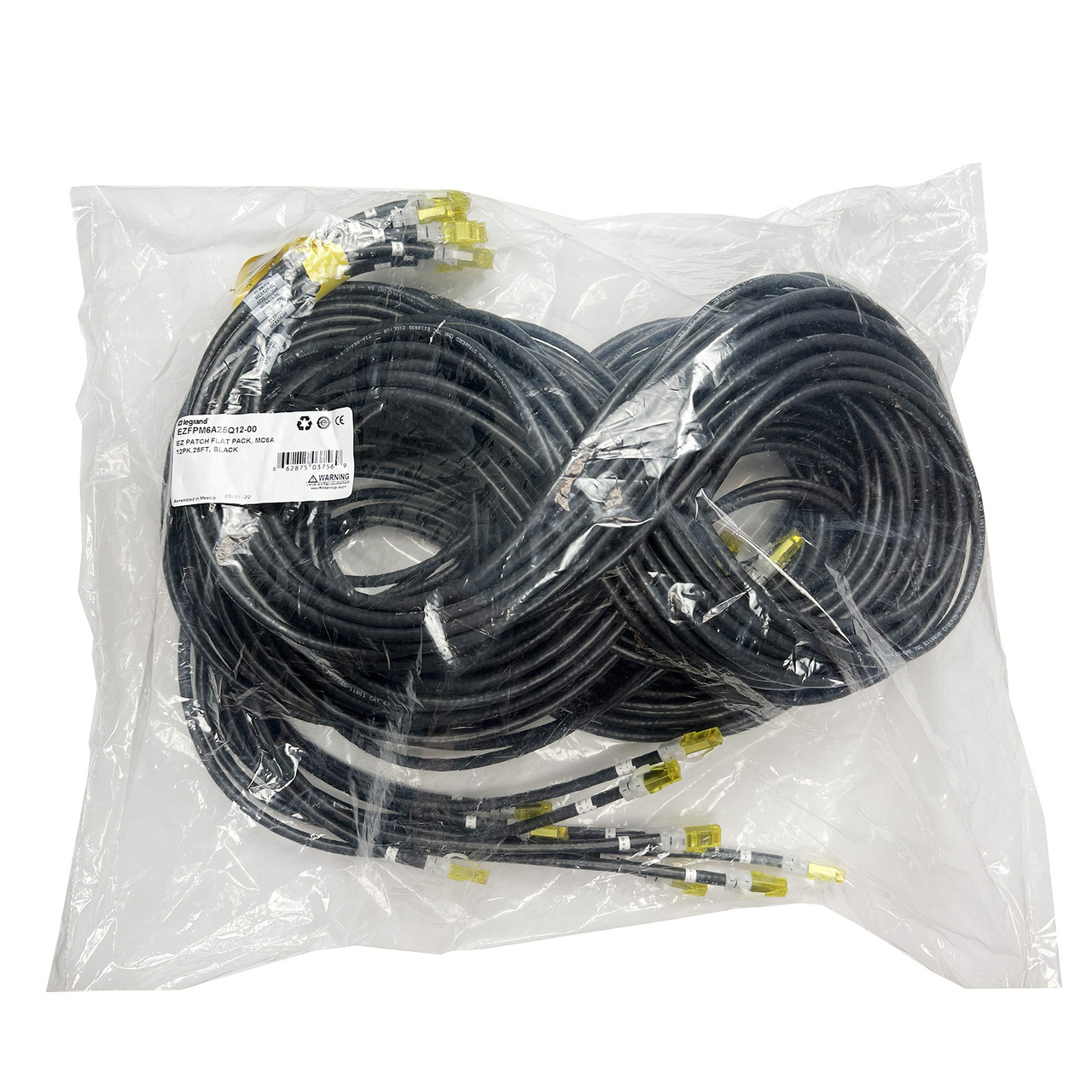 EZ Patch™ Flat Pack Clarity CAT6A 7FT, 12 Pack, Black | Patch Cords and ...