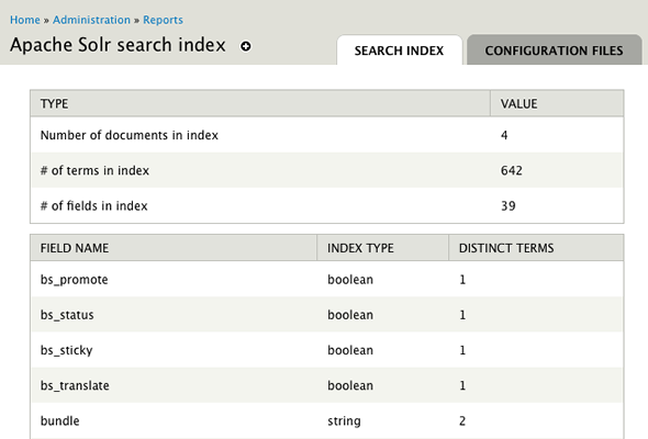 Search index reports with Apache Solr Search module — Acquia Product Documentation