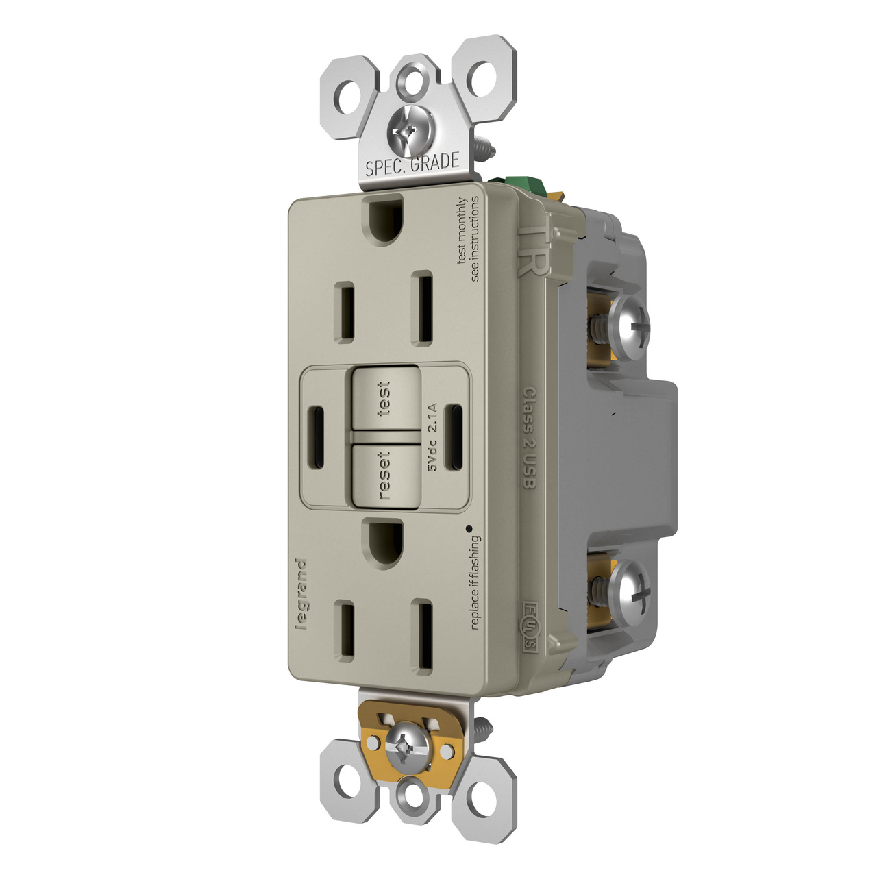 radiant 15A Tamper Resistant Self Test GFCI USB Type CC Outlet