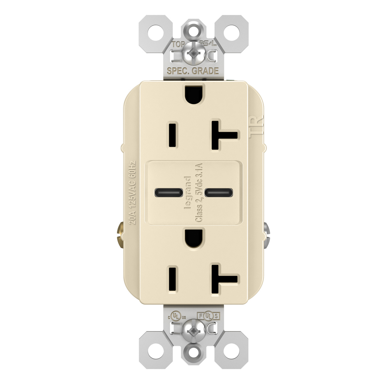 20A 125V Tamper-Resistant Duplex Receptacle with USB Type C/C Charging ...