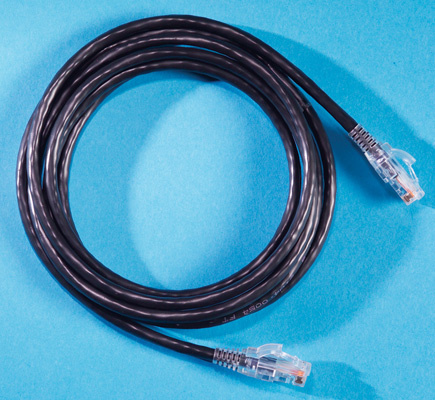 Modular patch cord, Cat 5e, four-pair, AWG stranded, PVC, length 10', black