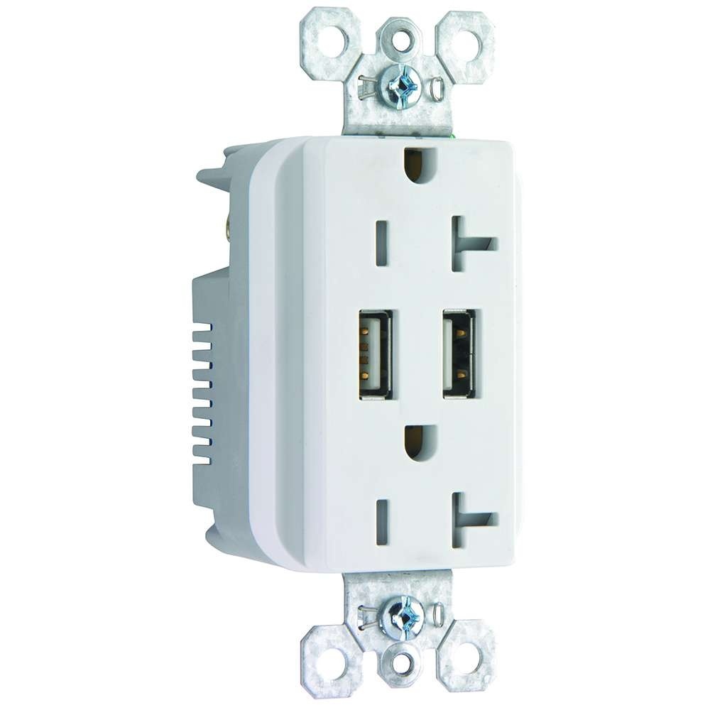 Dual USB Charger with Dual 20A Duplex Outlet and Screwless Wall Plate ...