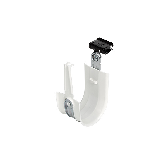 2'' White Plastic Coated J-Hook w/ Latch & Knock-on Beam Clip 1/8-1/4 ...
