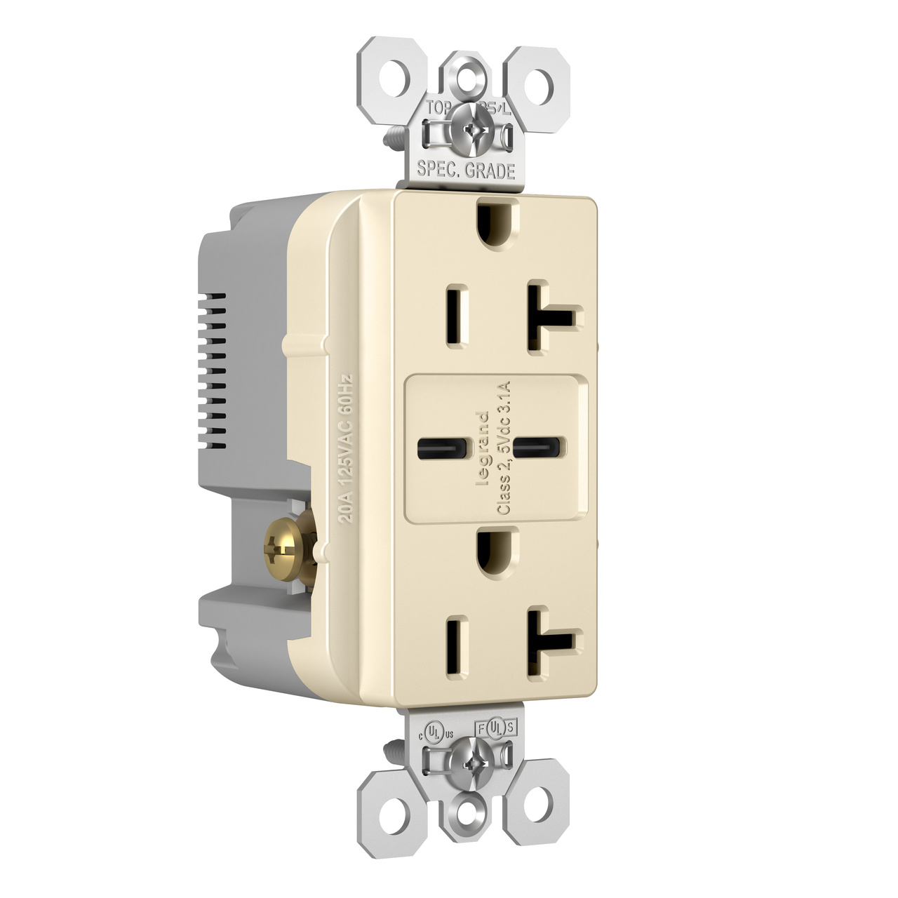 20A 125V Tamper-Resistant Duplex Receptacle with USB Type C/C Charging ...