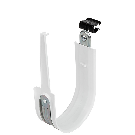 4'' White Plastic Coated J-Hook w/ Latch & Knock-on Beam Clip 5/16-1/2 ...