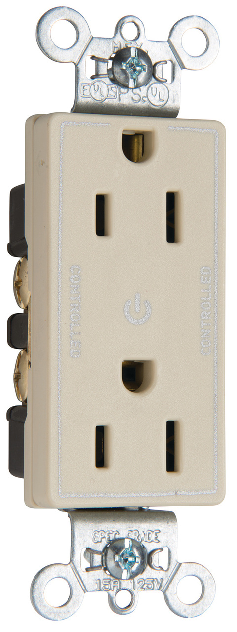 Decorator 15A Dual-Controlled Plug Load Duplex Receptacle, Ivory ...
