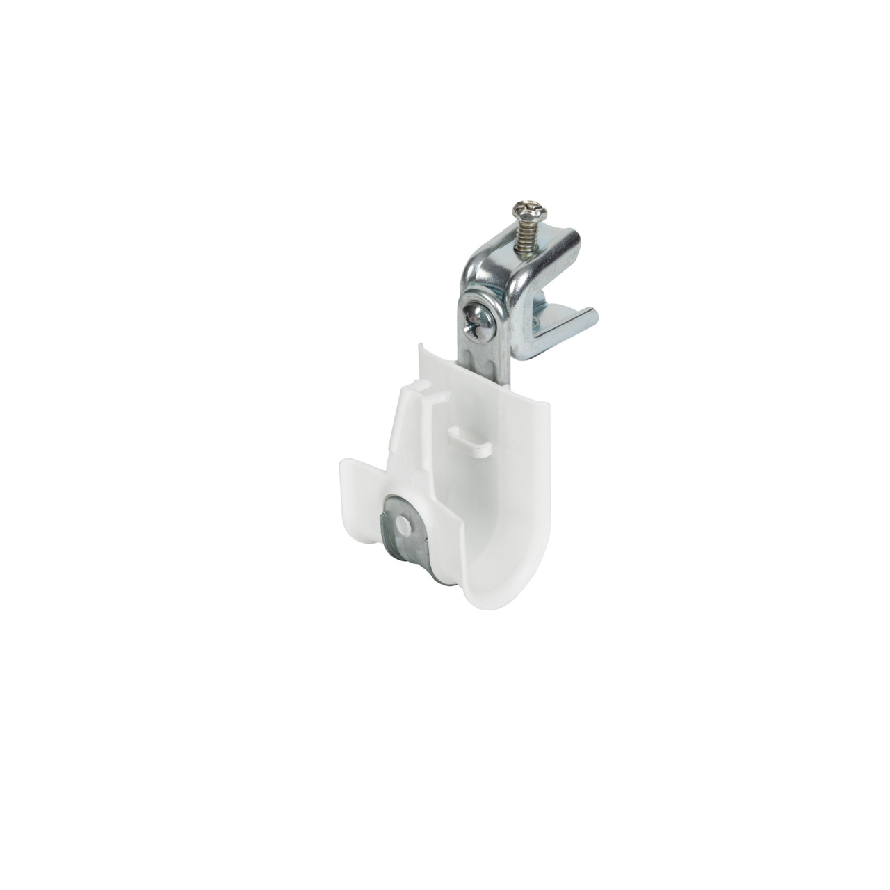 1'' White Plastic Coated J-Hook w/ Latch & Press-on Beam Clip 1/2'' Box ...