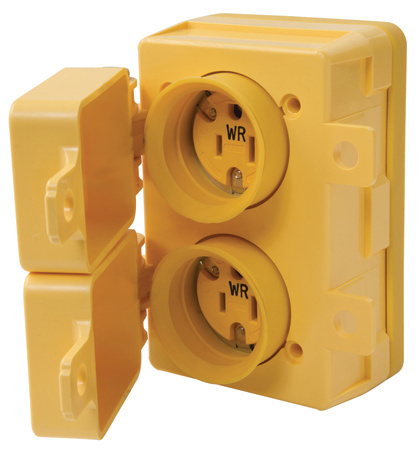 15A, 125V Watertight Duplex Receptacle, Yellow | Rubber and Watertight ...