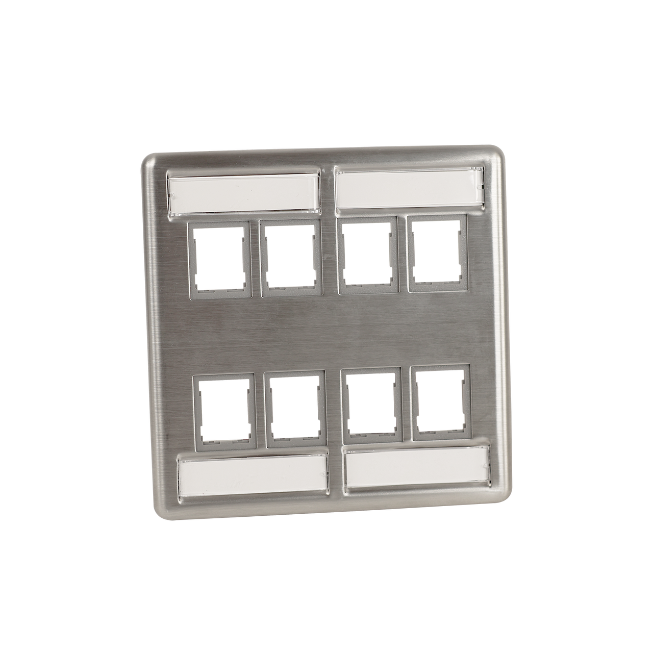 Stainless Steel HDJ 8-Port, 2-Gang Faceplate with Label Field