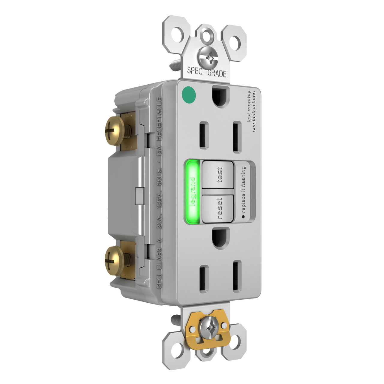 HG Green LED Power Indicating TR 15A Self Test Duplex GFCI