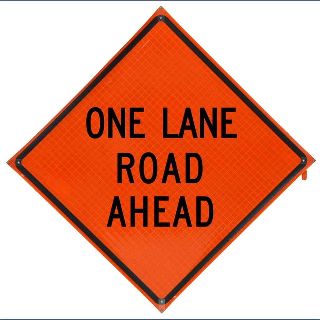 Bone Safety One Lane Road Ahead (RUS) Sign, w/ Ribs