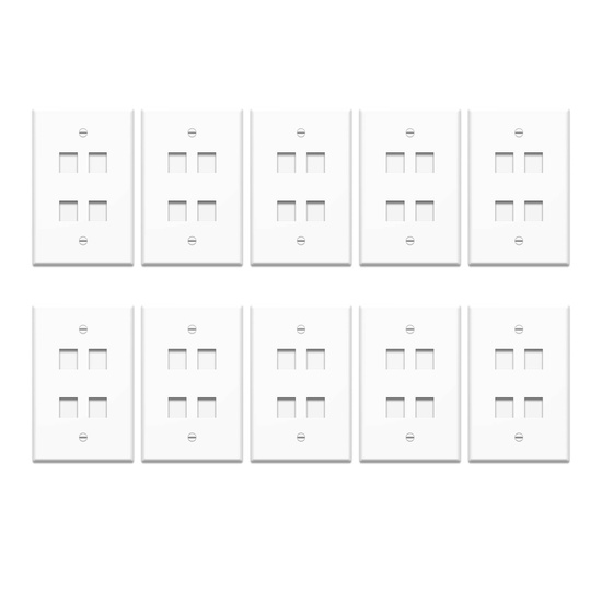 1-Gang, 4-Port Wall Plate, White, 10-Pack | Wall Plates | Wiring Devices