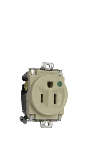 Hospital Grade Short Strap Single Receptacle Back and Side Wire 15A 125V