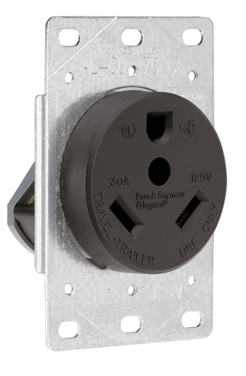 30A 125V TT30 Straight Blade Single Flush Receptacle, 3-Pole, 3-Wire ...