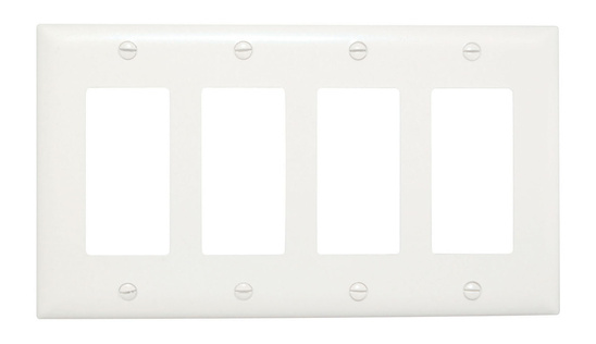 TradeMaster® 4-Gang Nylon Wall Plate, 4 Decorator Openings, White ...