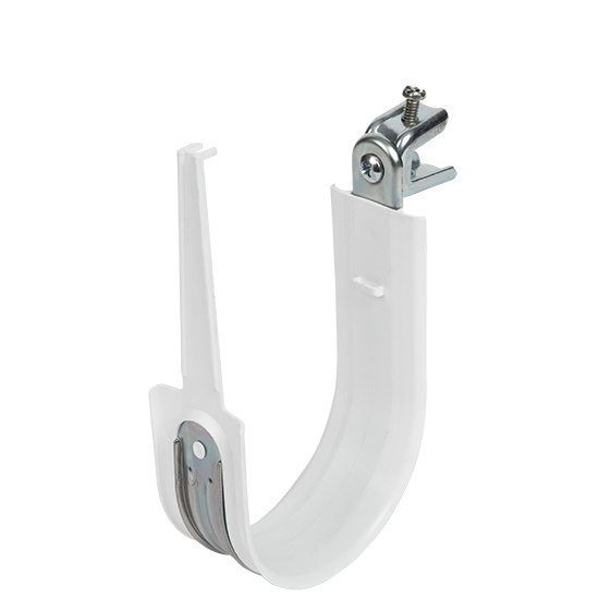 4'' White Plastic Coated J-Hook w/ Latch & Press-on Beam Clip 1/2'' Box ...