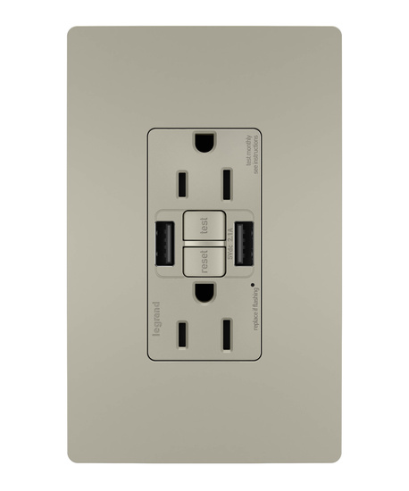 radiant 15A Tamper Resistant Self Test GFCI USB Type CC Outlet