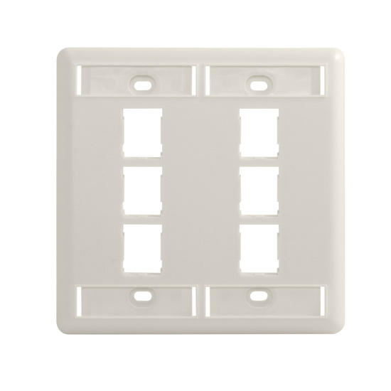 HDJ 6 PORT DOUBLE GANG FACEPLATE, FOG WHITE, WITH LABEL FIELD ...