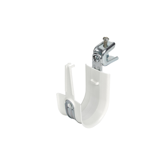2'' White Plastic Coated J-Hook w/ Latch & Press-on Beam Clip 1/2'' Box ...