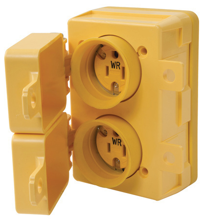 15A, 125V Watertight Duplex Receptacle, Yellow | Rubber and Watertight ...