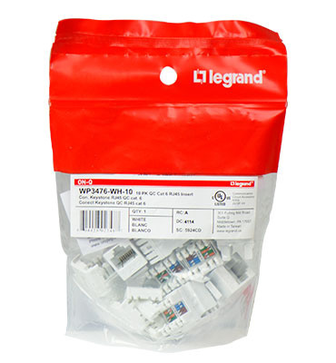 Cat 6 Quick Connect RJ45 Keystone Insert, White 100-Pack | A/V Wall ...