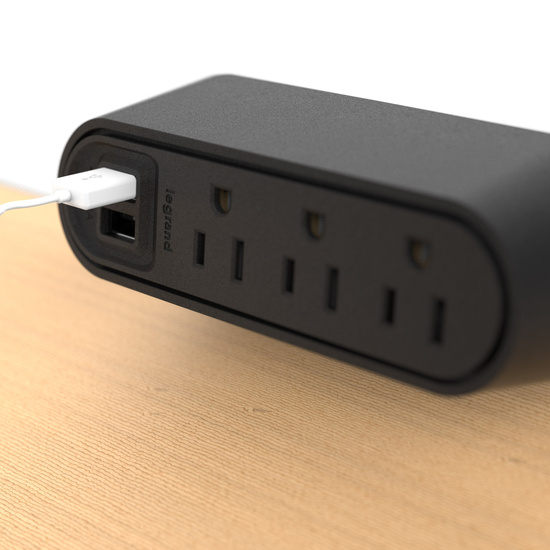 Desktop Power Center Slim 3 Outlet 2 USB Black | On-Surface Furniture ...