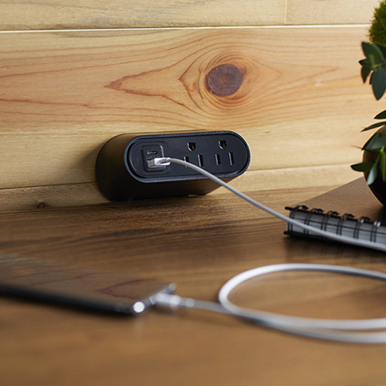 Desktop Power Center Slim 2 Outlet 2 USB Black | On-Surface Furniture ...