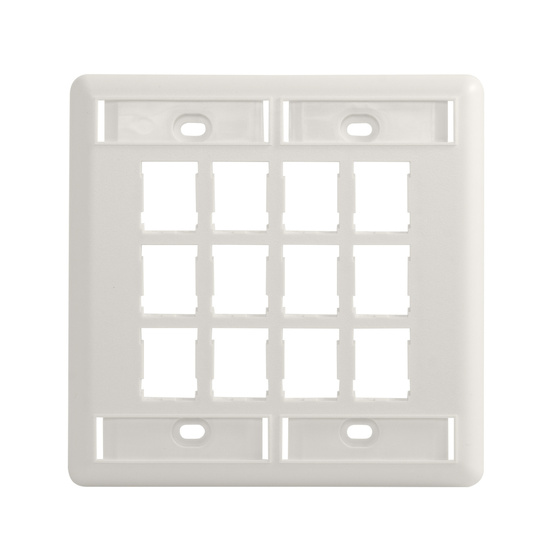 HDJ 6 Port Double Gang Faceplate, Fog White, Label Field